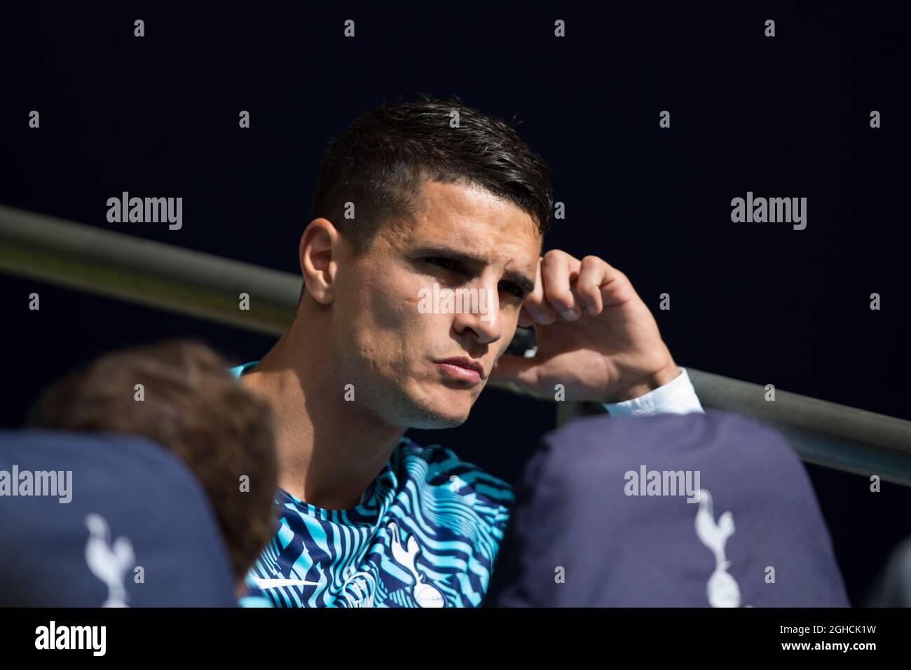 Erik Lamela of Tottenham Hotspur starts on the bench during the Premier ...