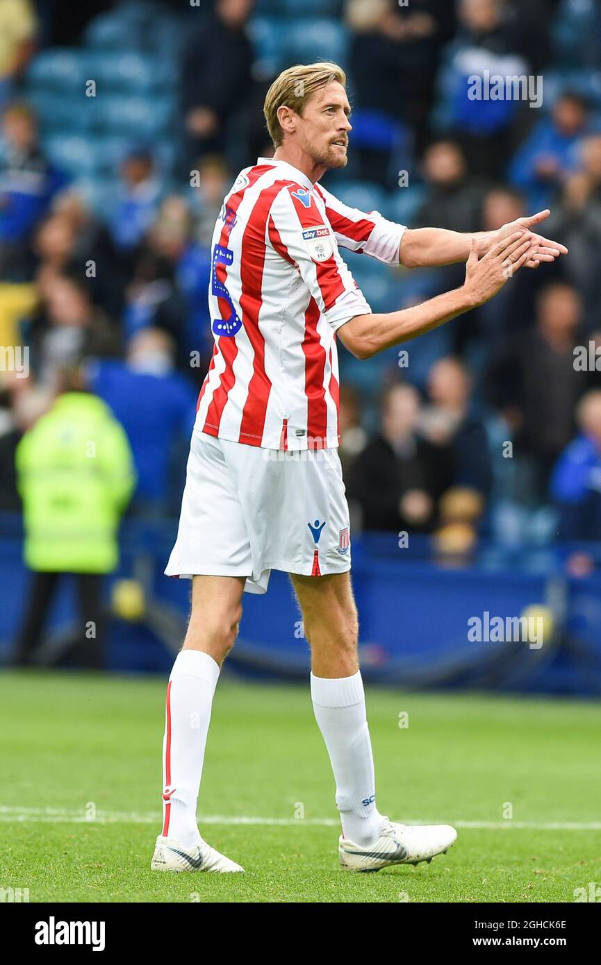 Peter Crouch of Stoke City applauds the crowd during the Sky Bet ...