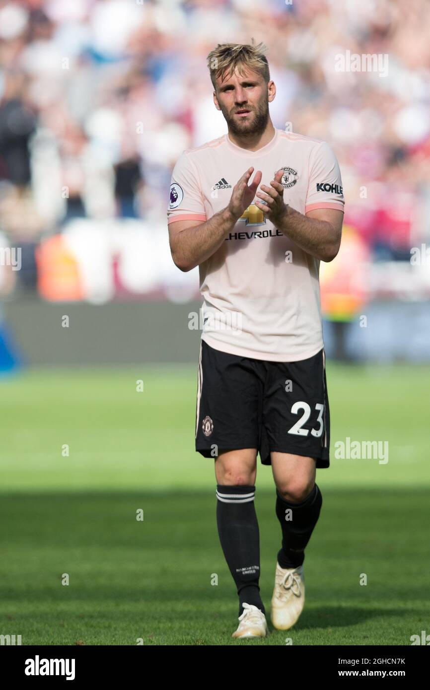 Luke Shaw of Manchester United applauds the fans at the final whistle ...