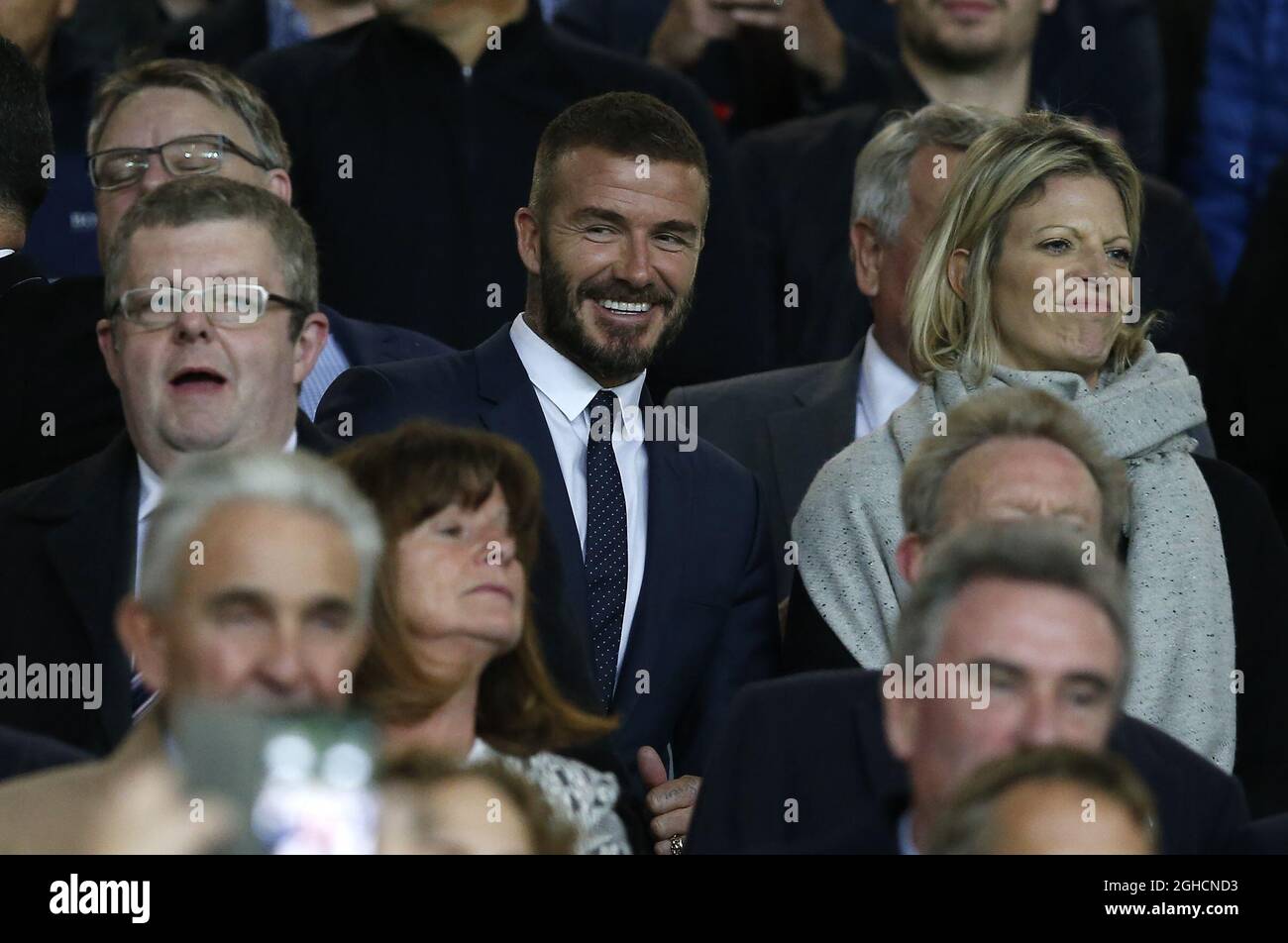 Former player David Beckham in the stands during the UEFA Champions ...