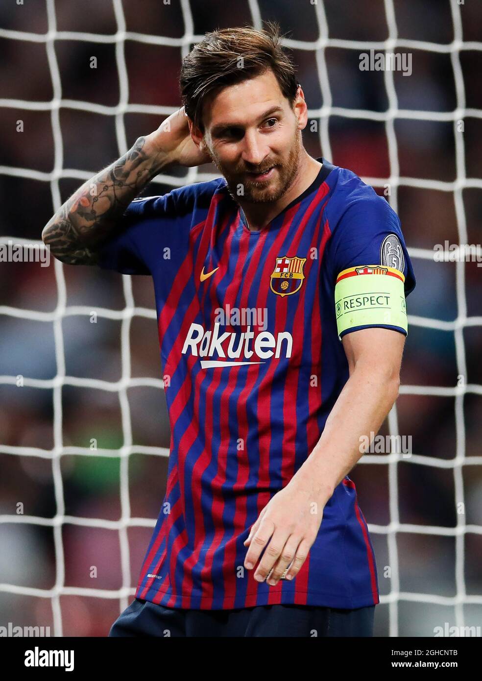 Barcelona's Lionel Messi reacts after missing a chance during the UEFA ...