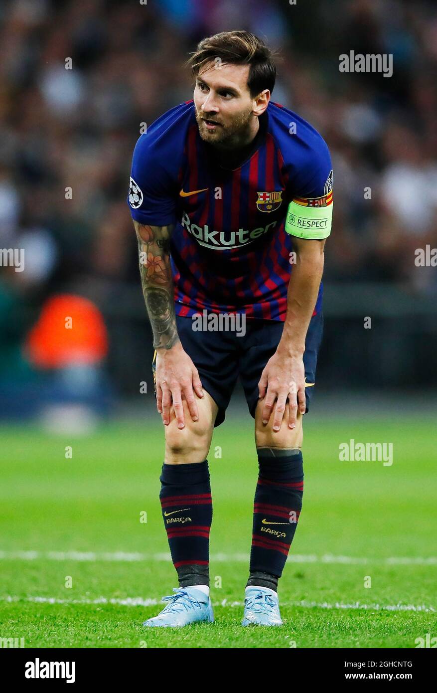 Barcelona's Lionel Messi reacts after missing a chance during the UEFA ...