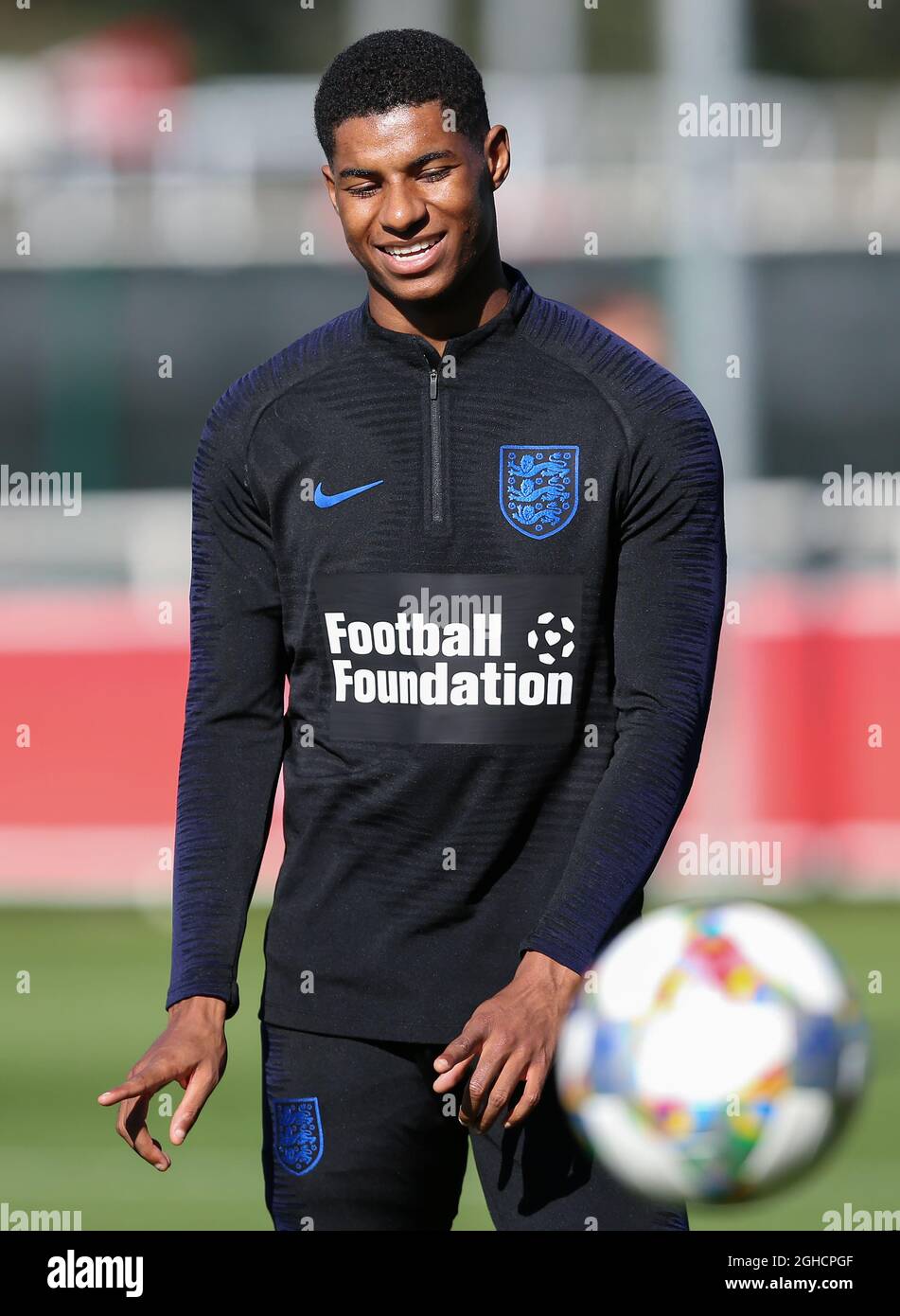 Marcus Rashford during the England senior squad training session at St ...