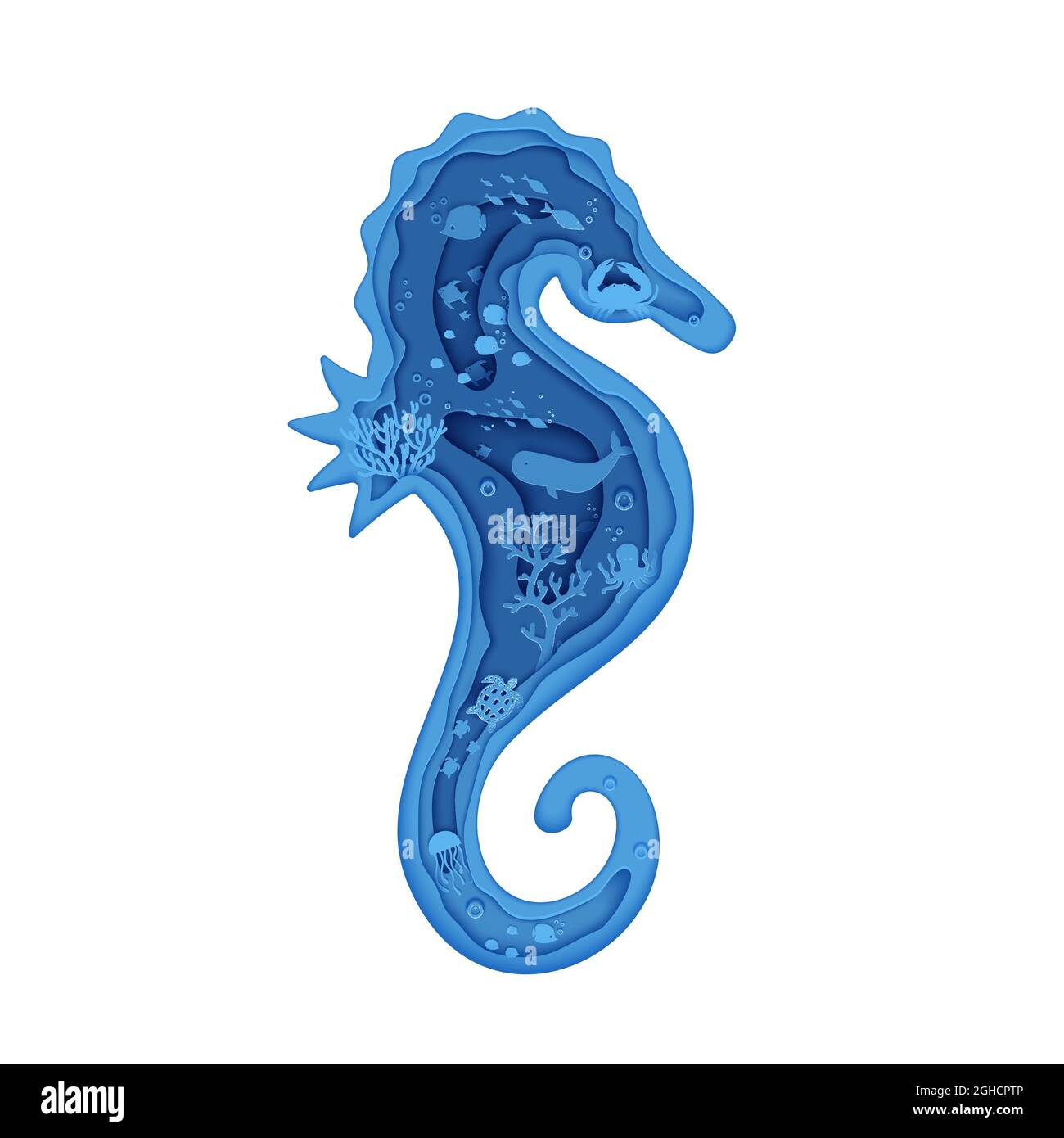 Silhouette of a seahorse cut out of paper. Papercut marine life sea ...