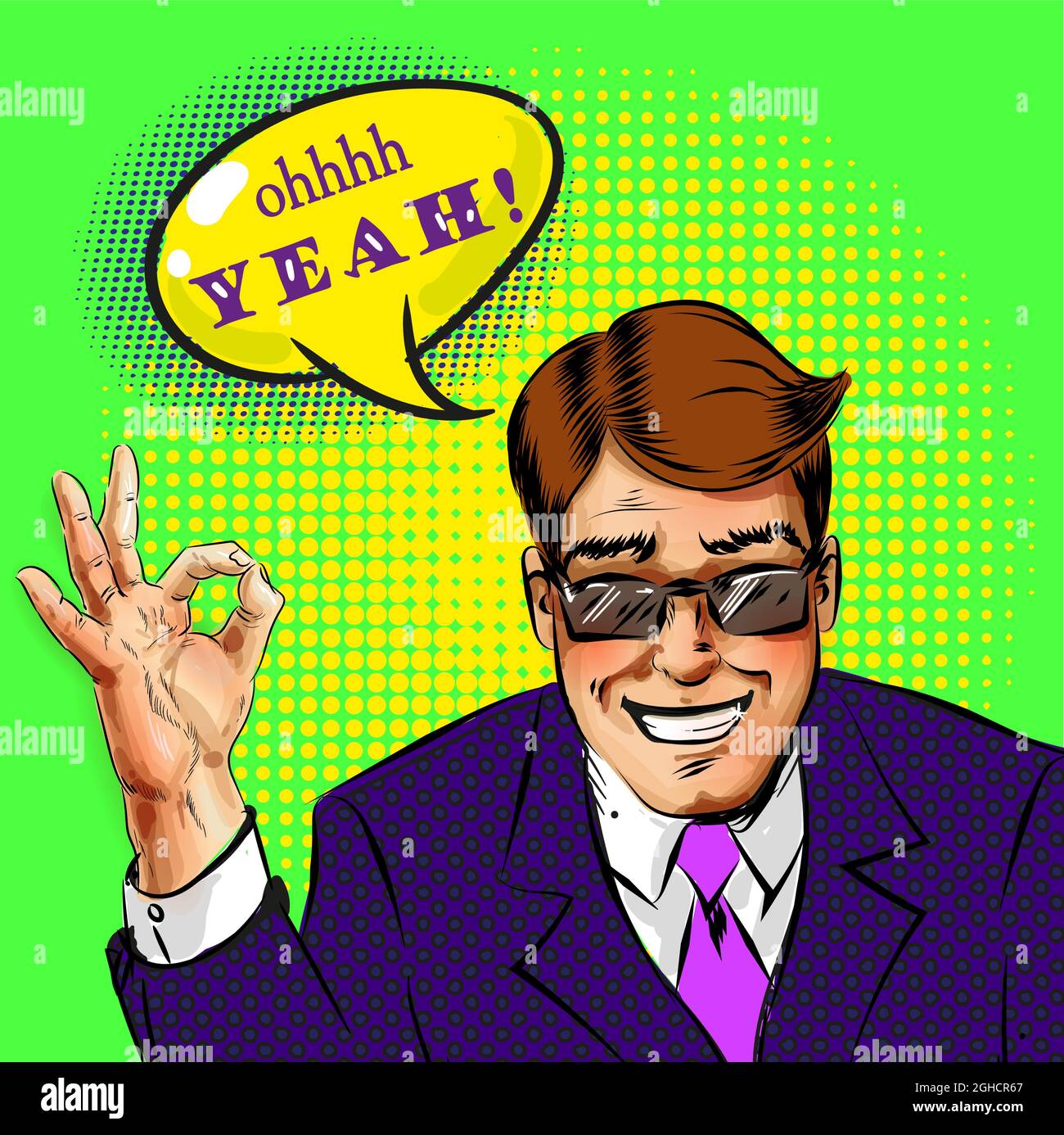 Vector Pop Art Successful Businessman Showing Ok Hand Sign Stock Vector
