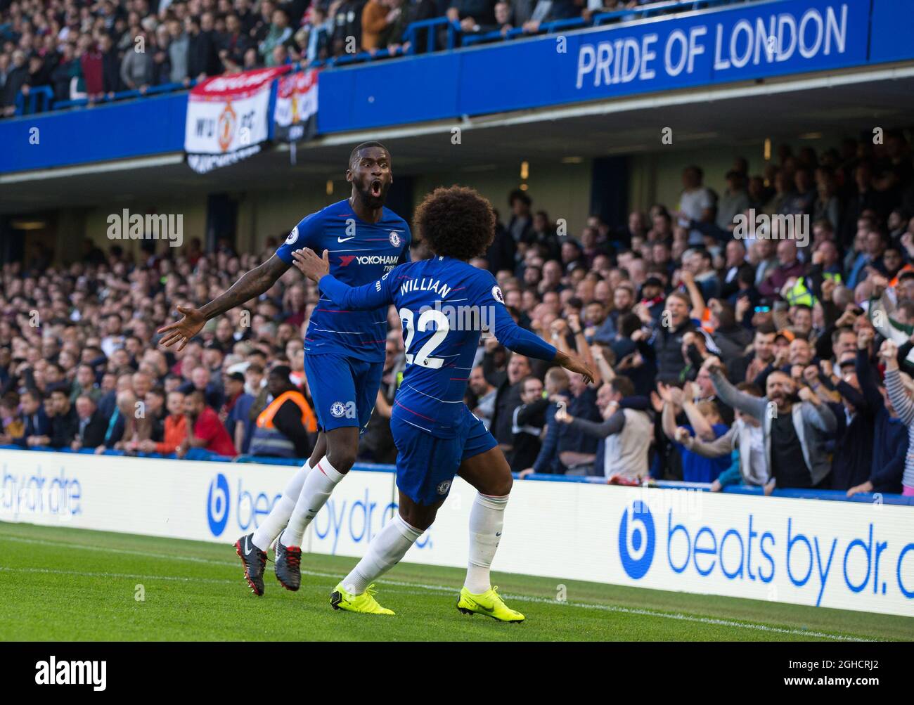 Antonio Rudiger of Chelsea celebrates scoring the opening goal during ...