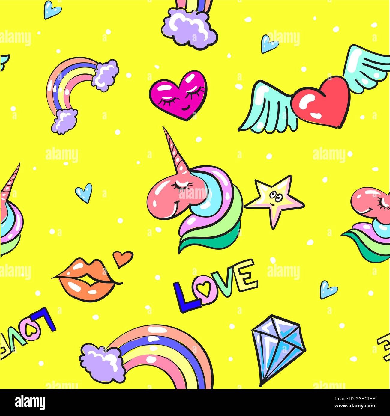 Vector seamless pattern with fashion cute love patches Stock Vector ...