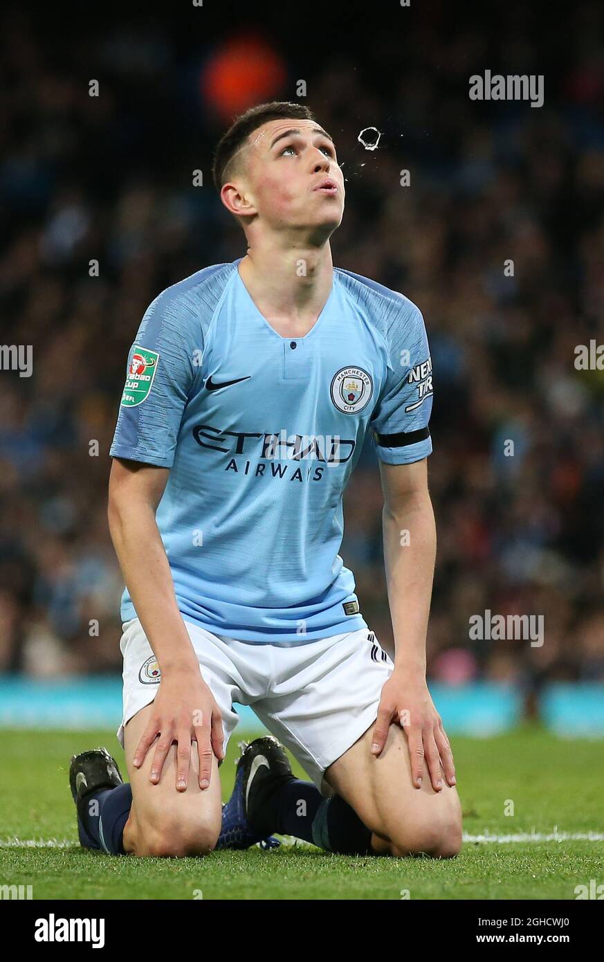 Phil Foden of Manchester City reacts after missing a chance to score ...