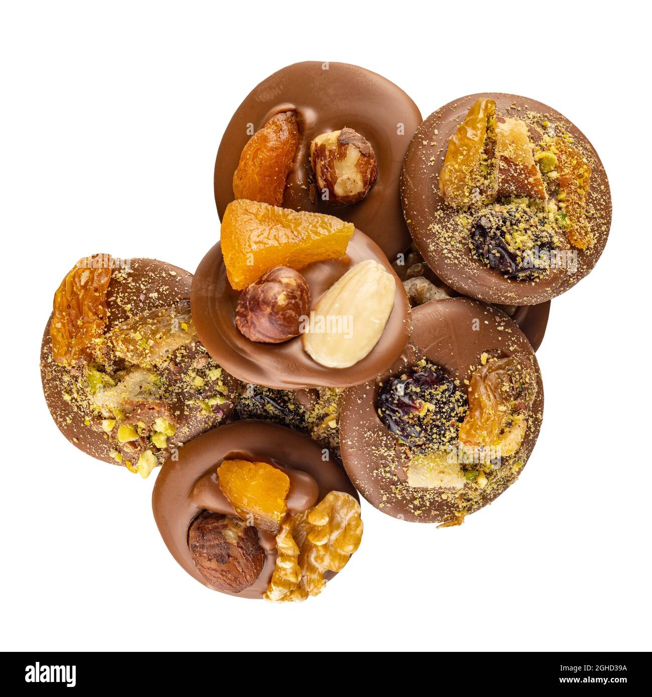 Chocolate pralines assortment on a white background Stock Photo - Alamy