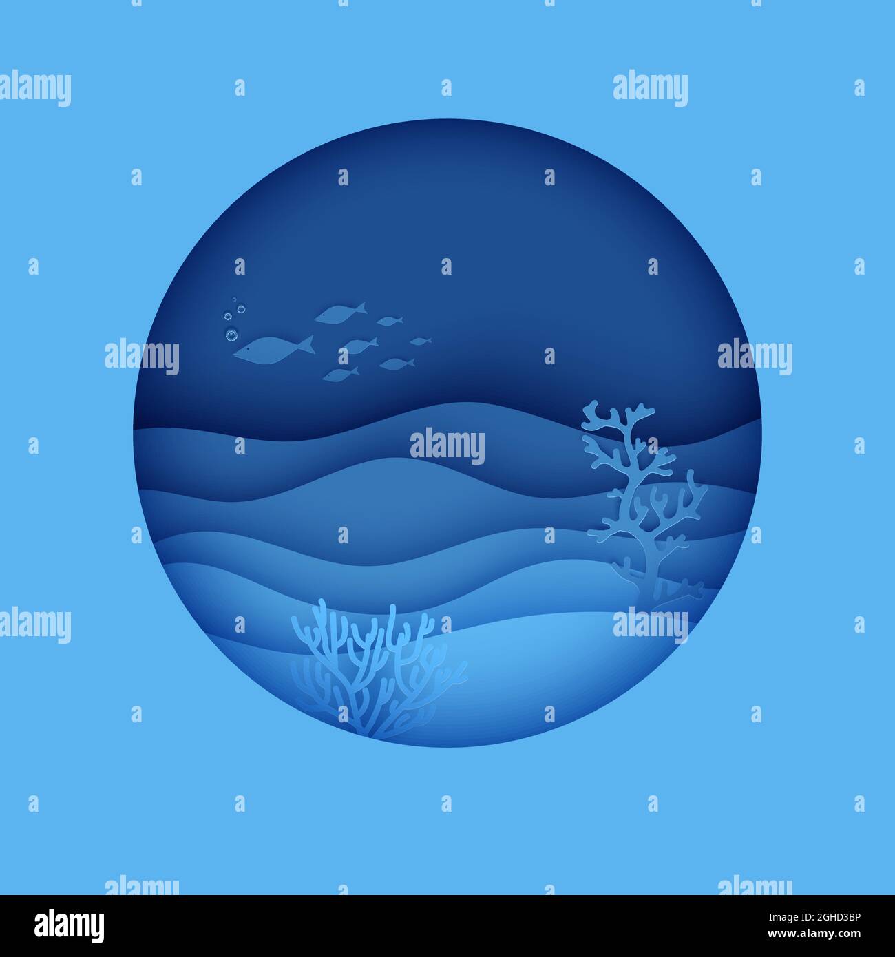 View of the underwater world through the porthole of a submarine in ...