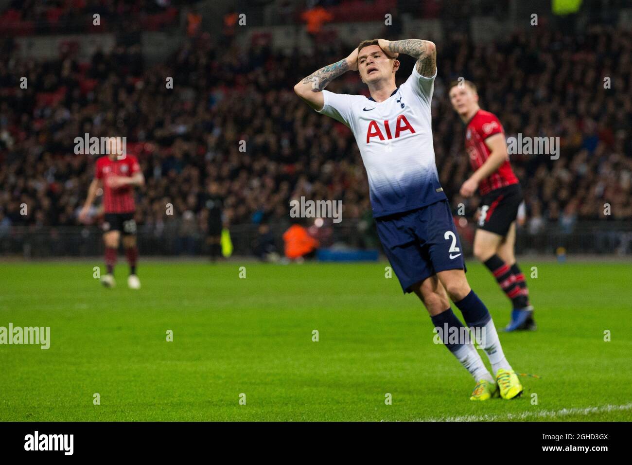 Kieran Trippier of Tottenham Hotspur reacts during the Premier League ...