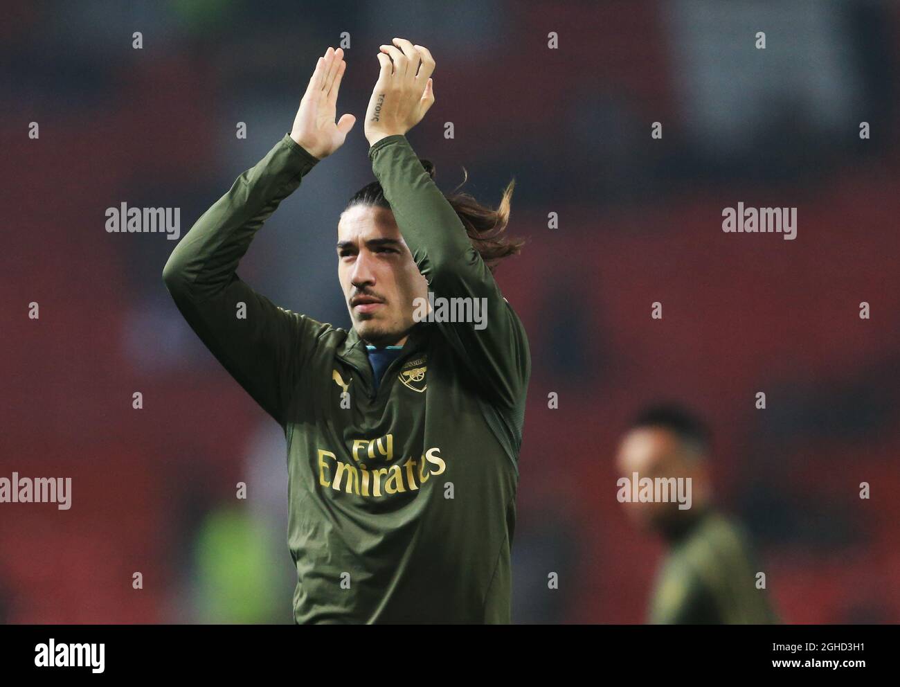 Hector Bellerin of Arsenal warms up during the Premier League match at ...