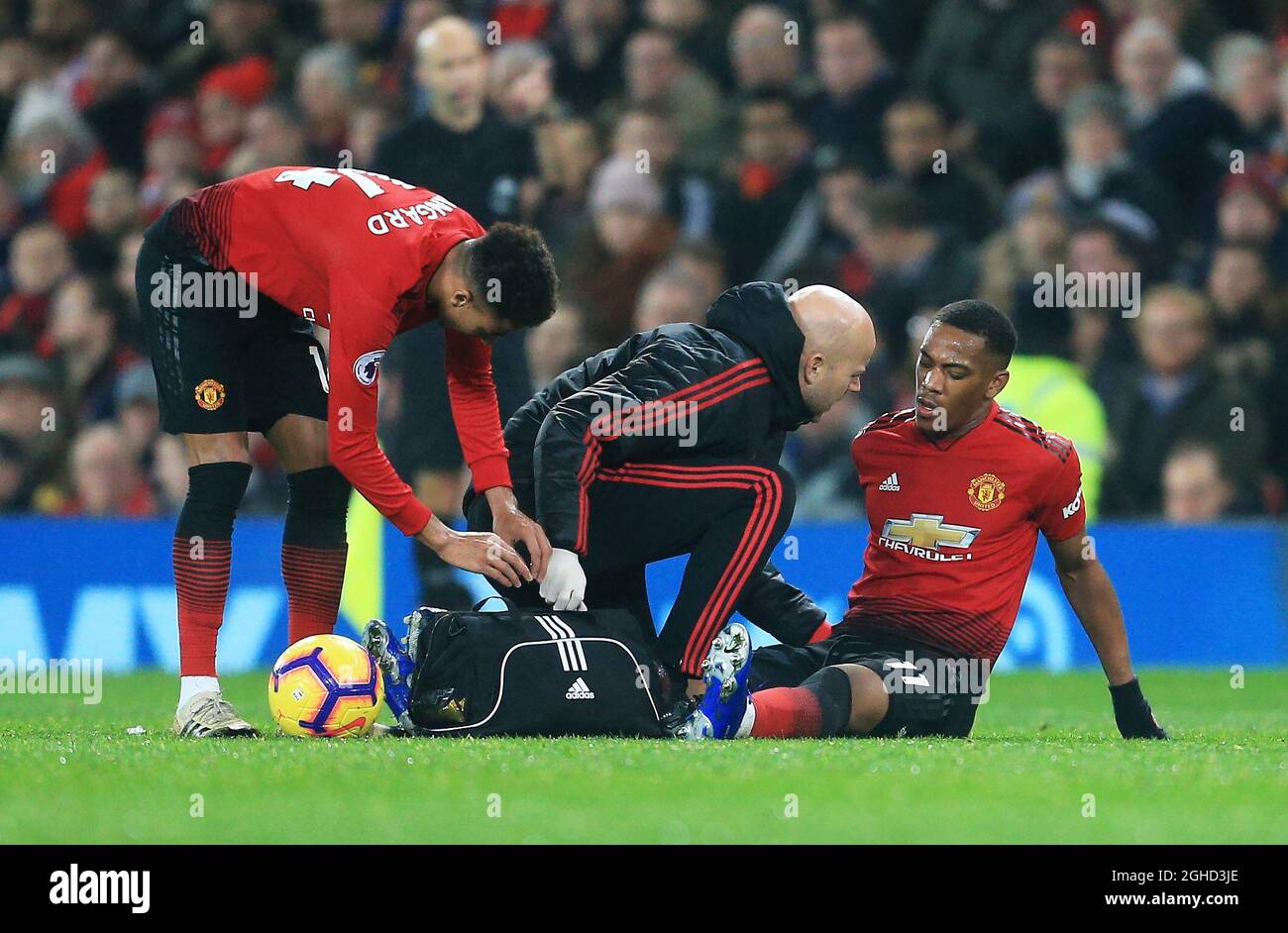 Manchester United's Anthony Martial receives treatment for an injury ...