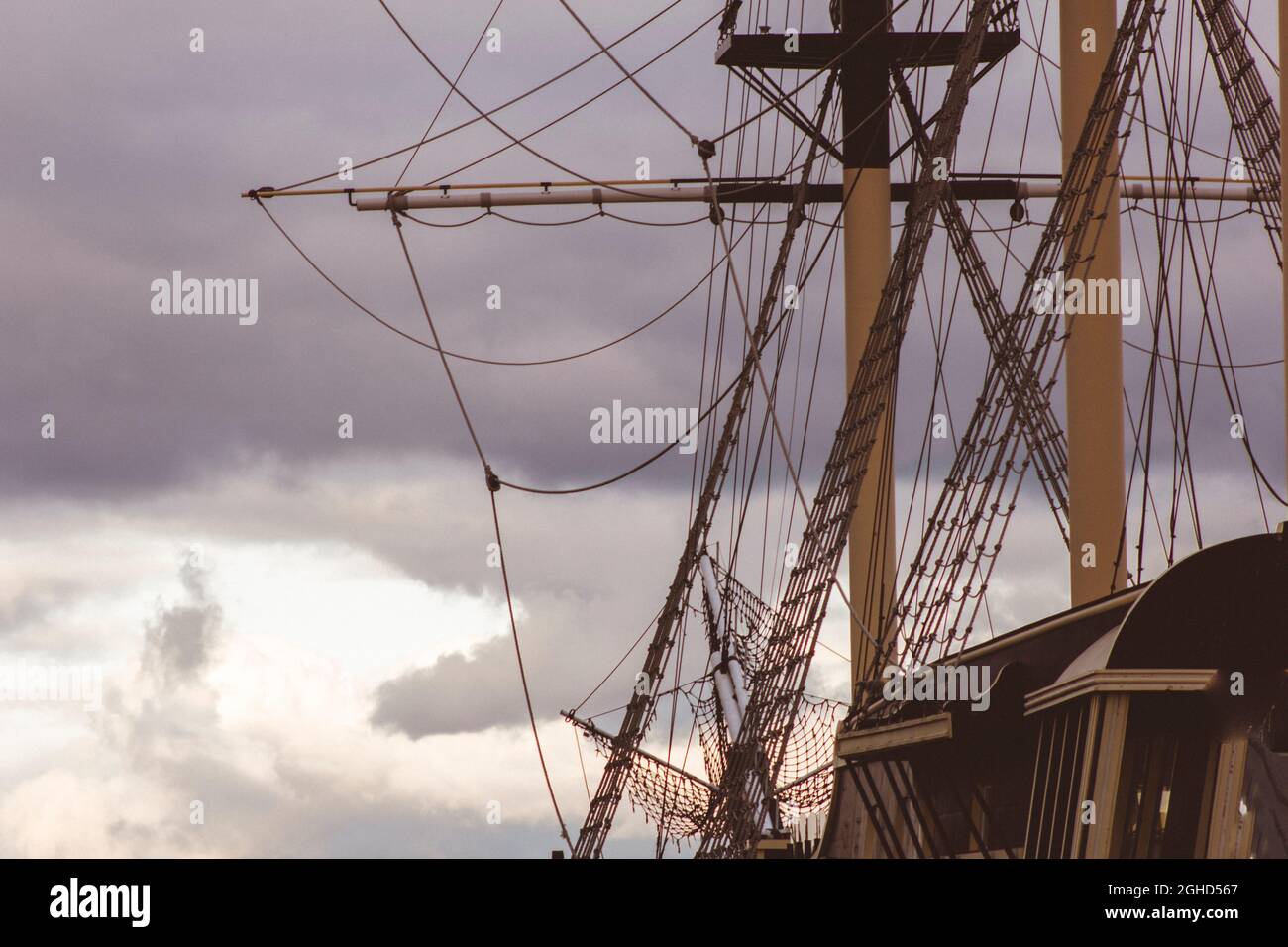 old ship vessel with masts horizon sky storm Stock Photo - Alamy