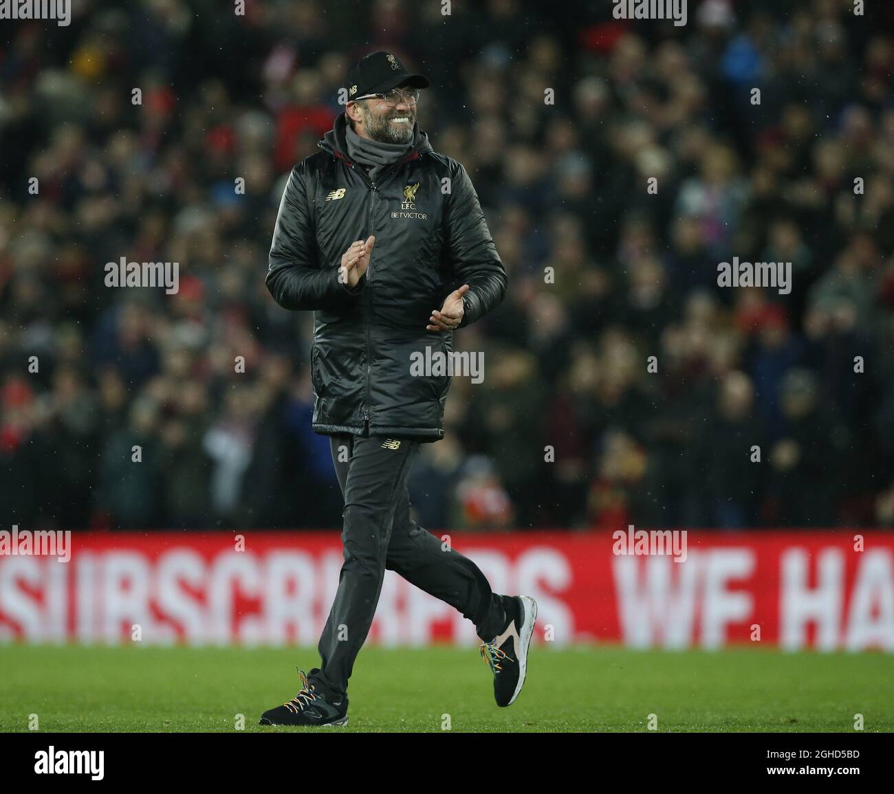 Jurgen Klopp manager of Liverpool enjoys the win during the Premier ...