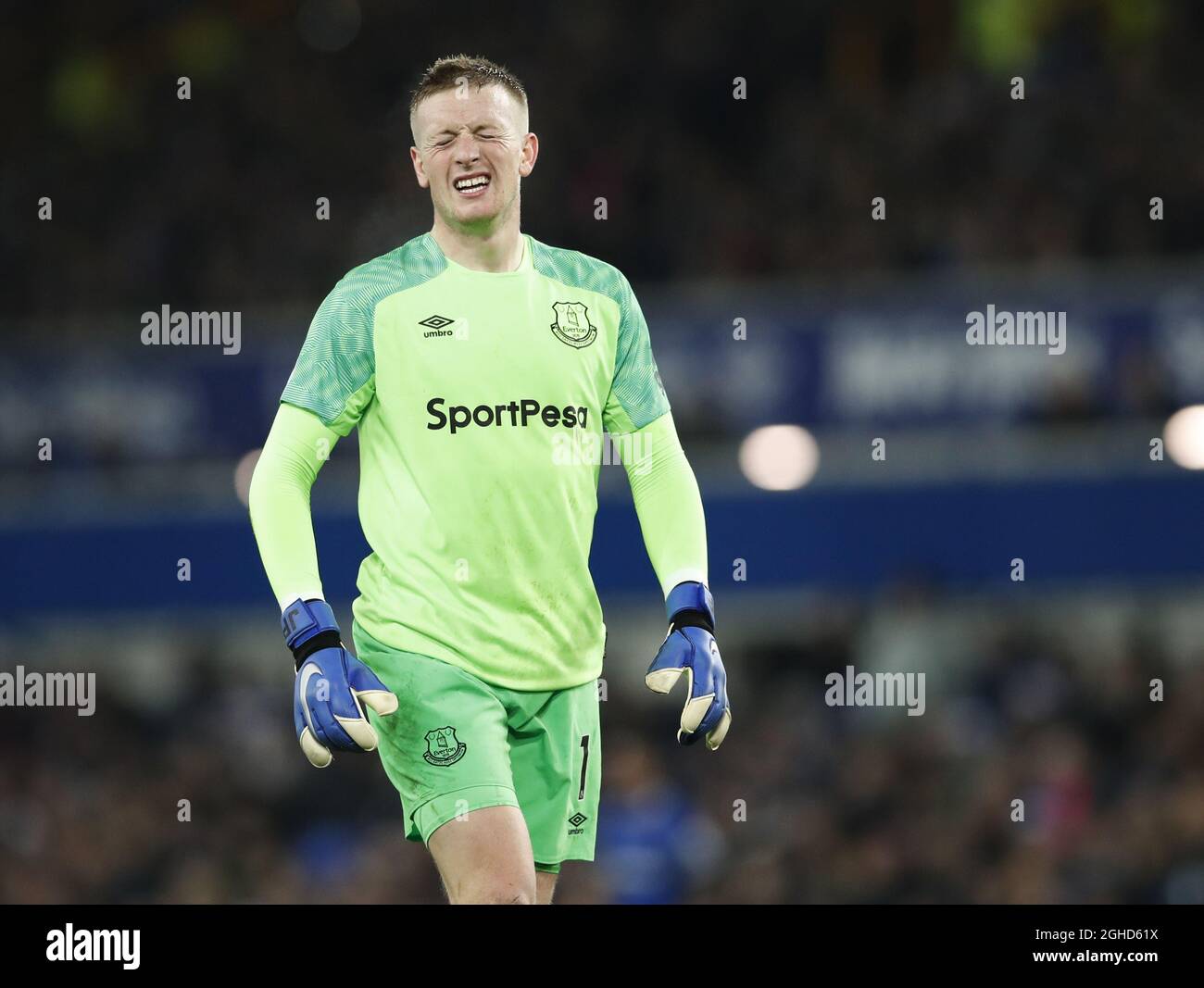 Jordan Pickford of Everton dejected after his mistake allowed the ...