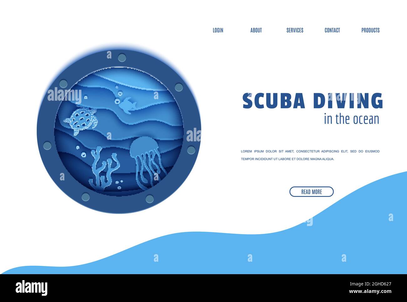 Web page design template in paper cut style underwater ocean underwater ...