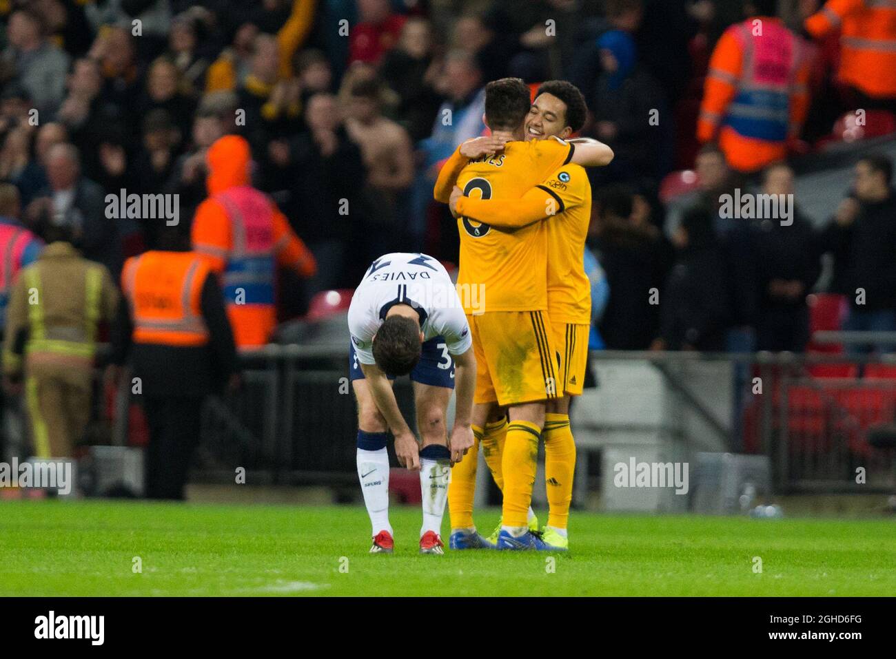 Ruben Neves of Wolverhampton Wanderers embraces with team mate Helder ...