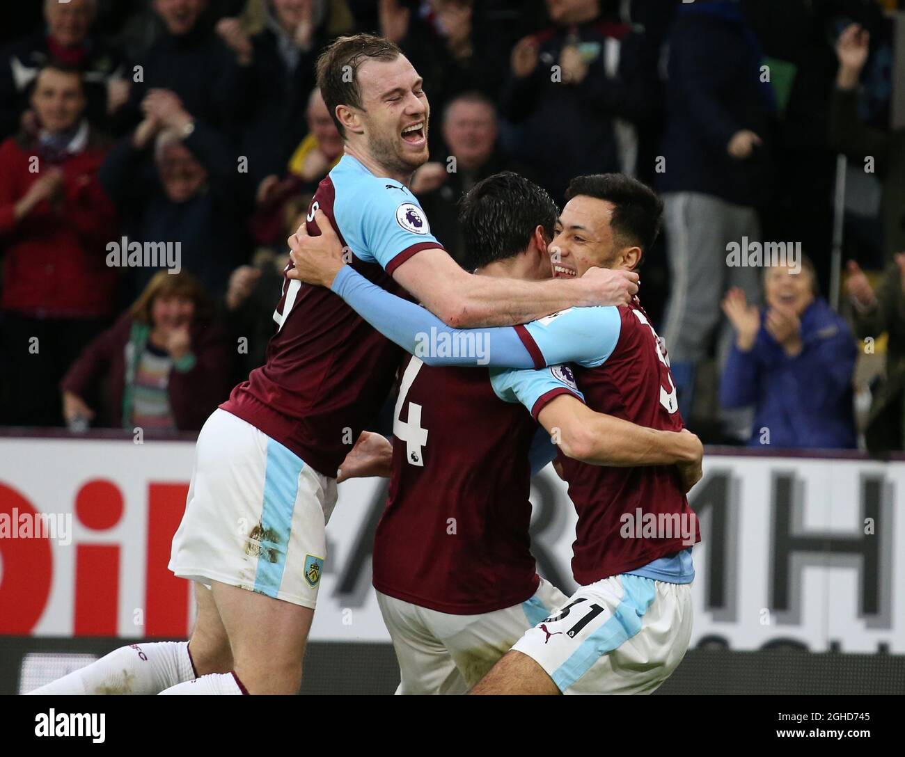 Dwight McNeil of Burnley (r) celebrates his goal during the Premier ...