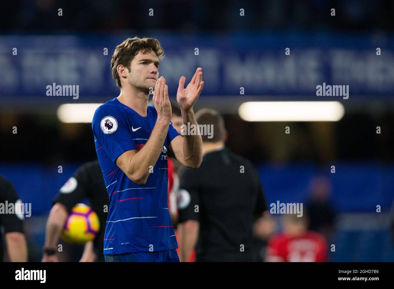 Marcos Alonso of Chelsea applauds the fans at the final whistle during ...