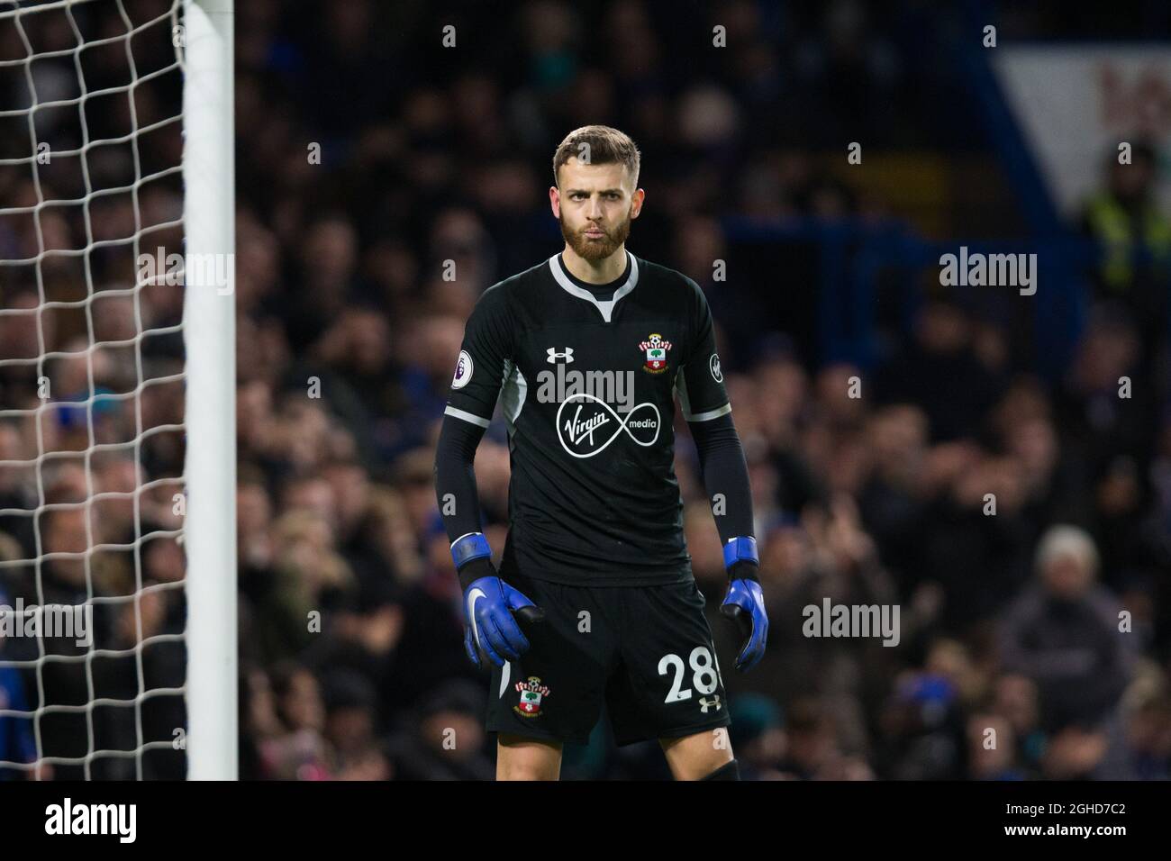 Angus Gunn of Southampton during the Premier League match at Stamford ...