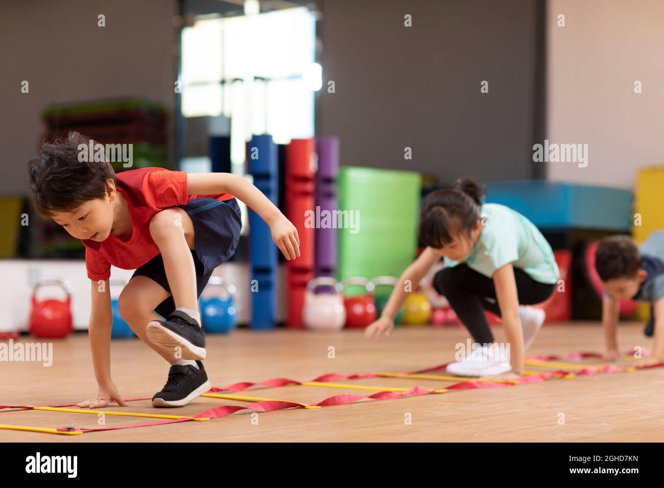 Cute children having exercise class in gym Stock Photo - Alamy
