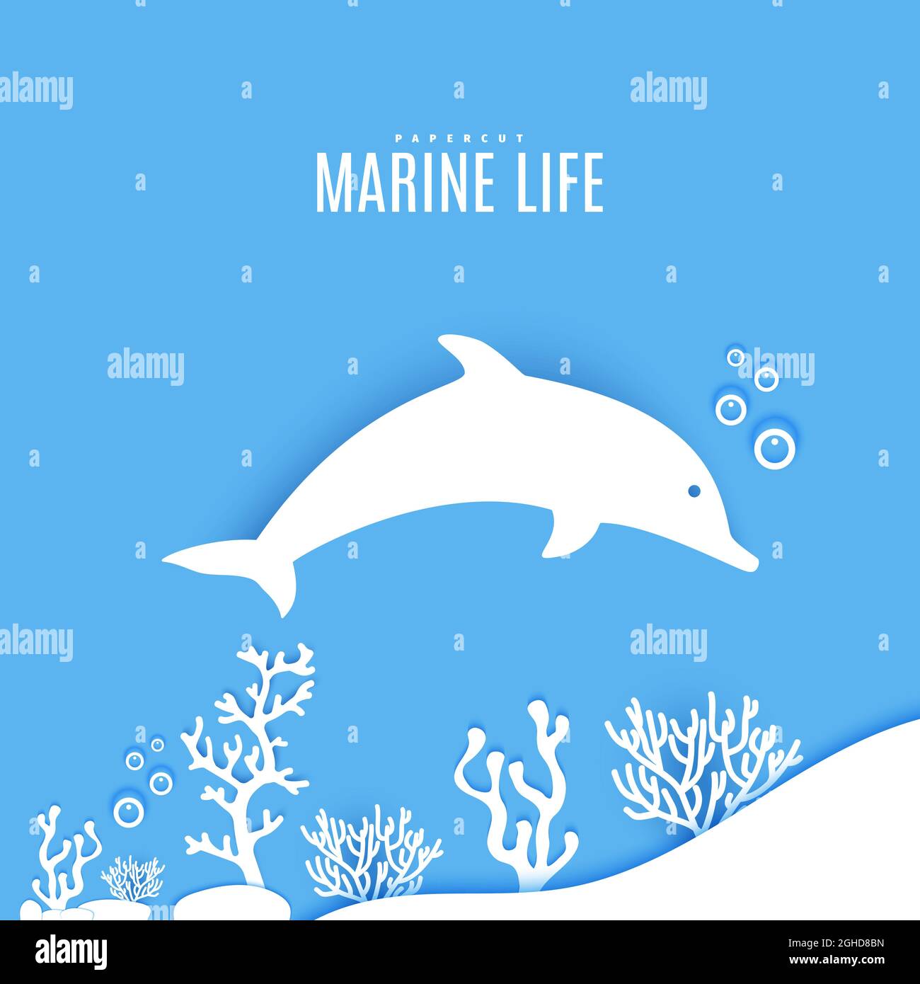 Dolphin under sea in paper cut style. Papercut 3d element marine life ...