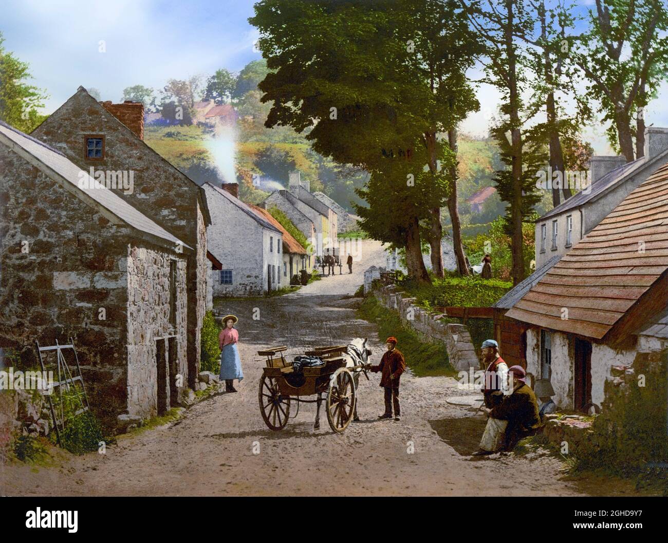 An early 20th century view of Glenarm village in County Antrim ...