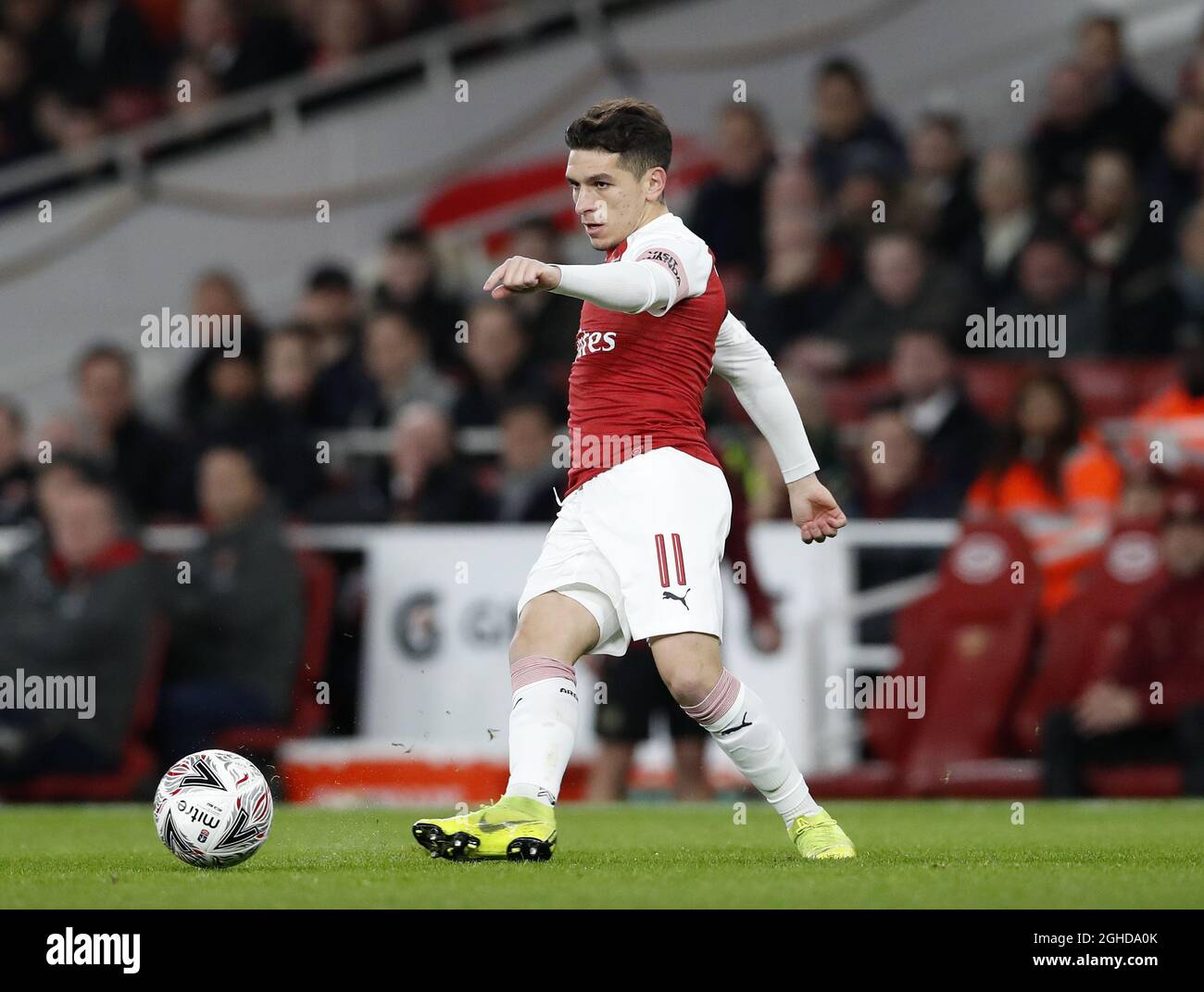 Arsenal's Lucas Torreira in action during the FA Cup Fourth Round match ...