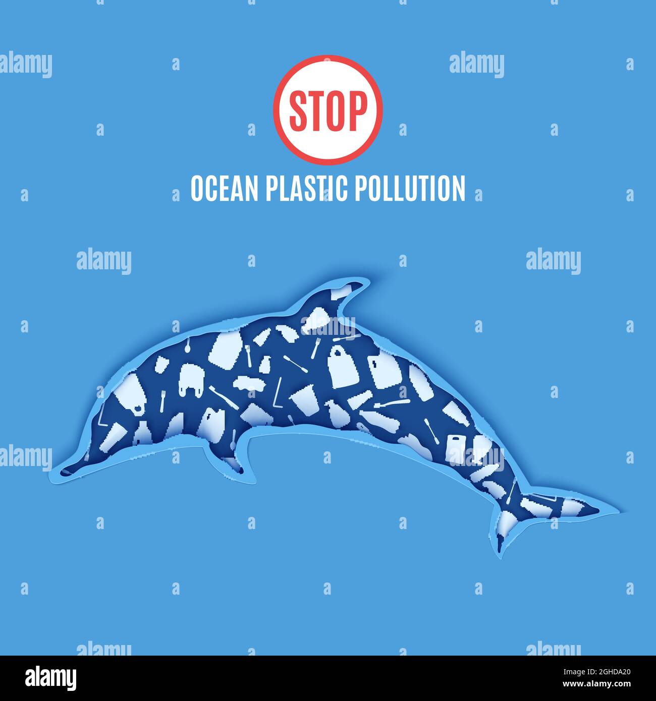 Dolphin underwater, plastic waste Stock Vector Images - Alamy