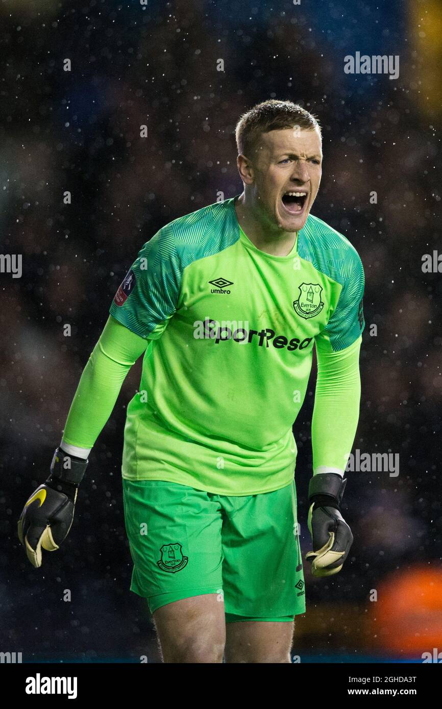 Jordan Pickford of Everton reacts during the FA Cup fourth round match ...