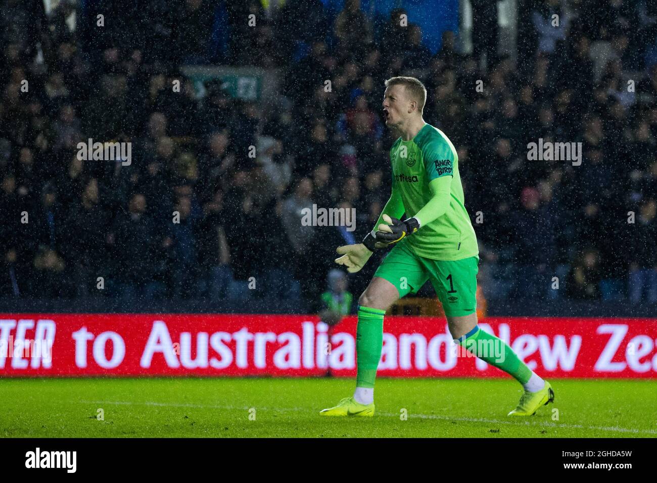 Jordan Pickford of Everton reacts during the FA Cup fourth round match ...