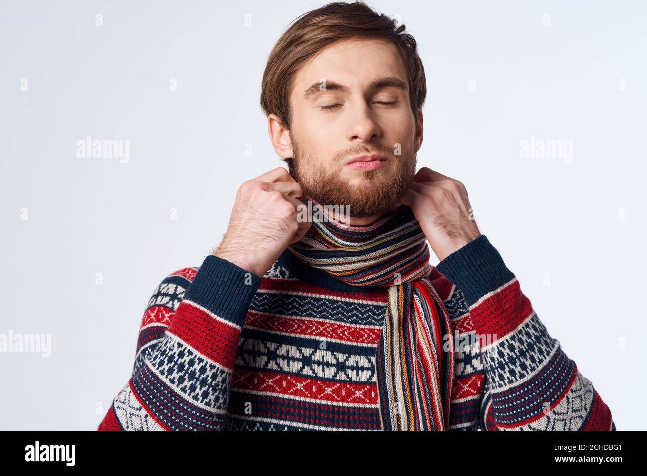 cold man sore throat health problem flu symptoms light background Stock ...