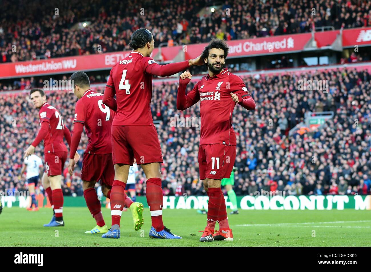 Mohamed Salah of Liverpool celebrates scoring the third goal of the ...