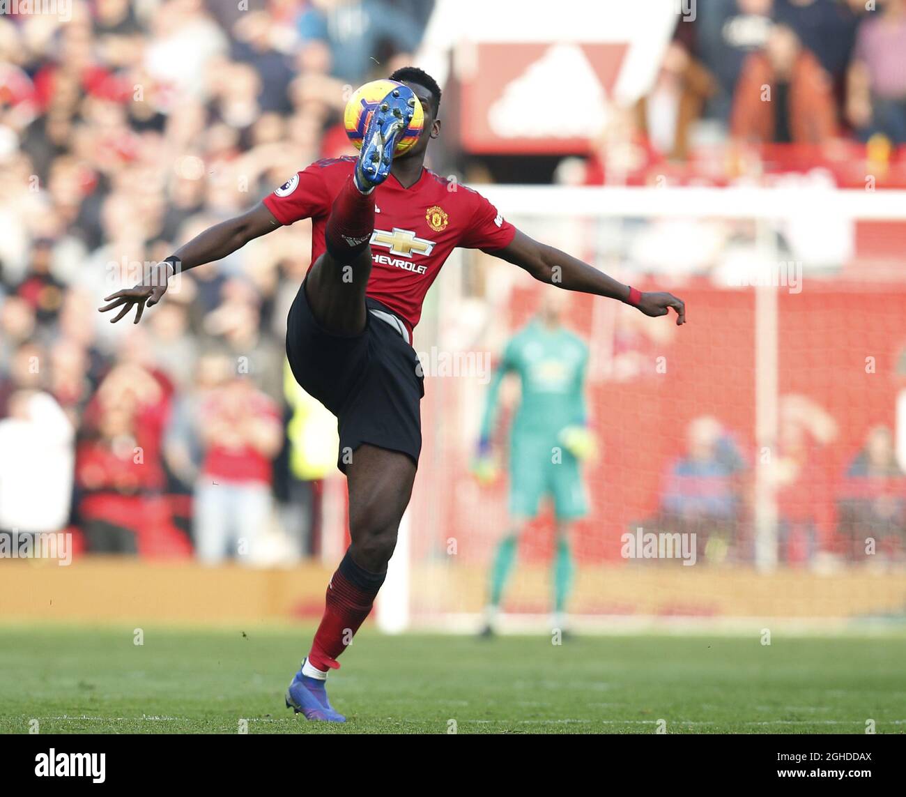 Paul Pogba of Manchester United controls the ball during the Premier ...