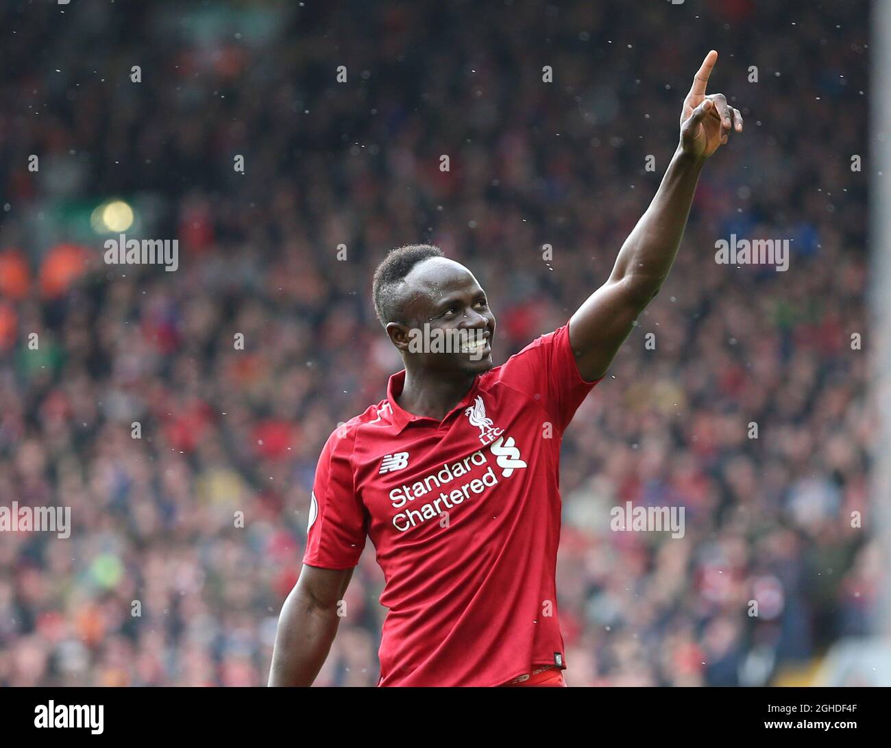 Sadio Mane of Liverpool celebrates scoring their second goal during the ...