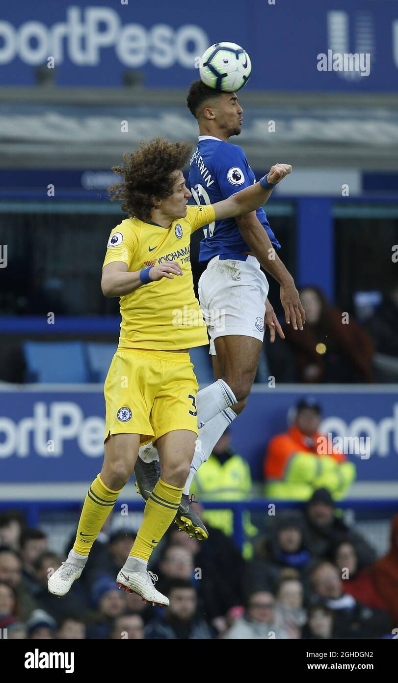 David Luiz of Chelsea challenges Dominic Calvert Lewin of Everton ...