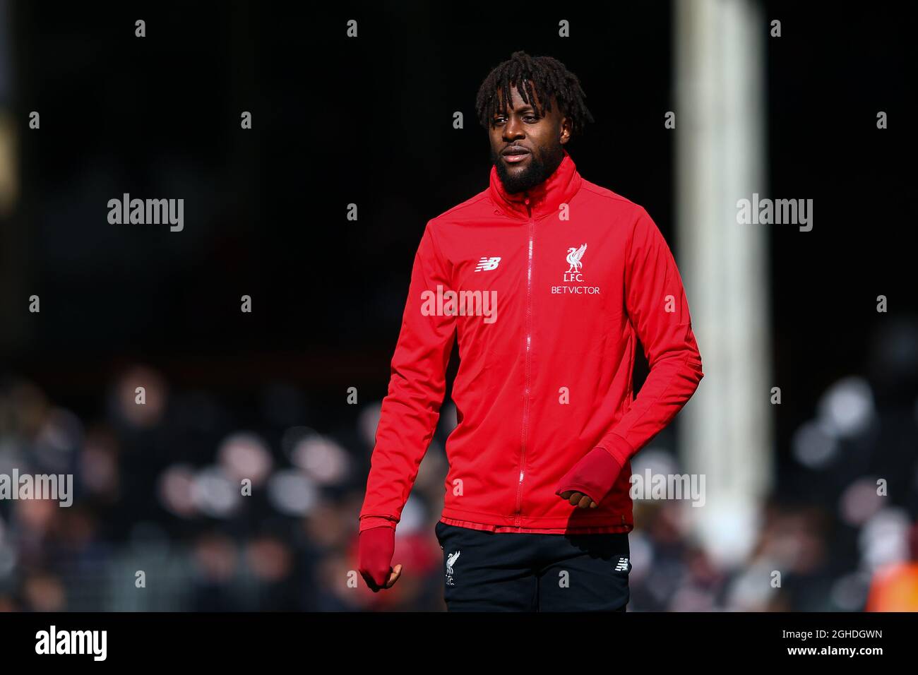 Divock Origi of Liverpool during the pre-match warm-up during the Premier League match at Craven ...