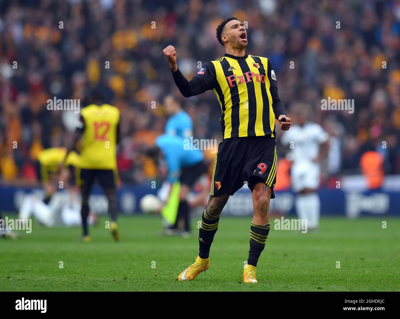Etienne Capoue of Watford celebrates at the end of the FA Cup Semi ...
