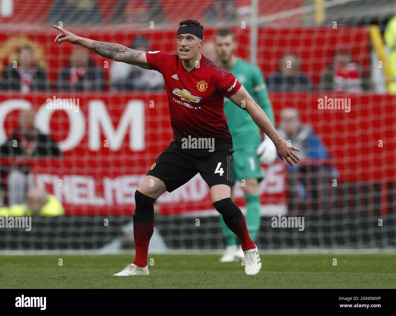 Phil Jones of Manchester United with a bandaged head during the Premier ...