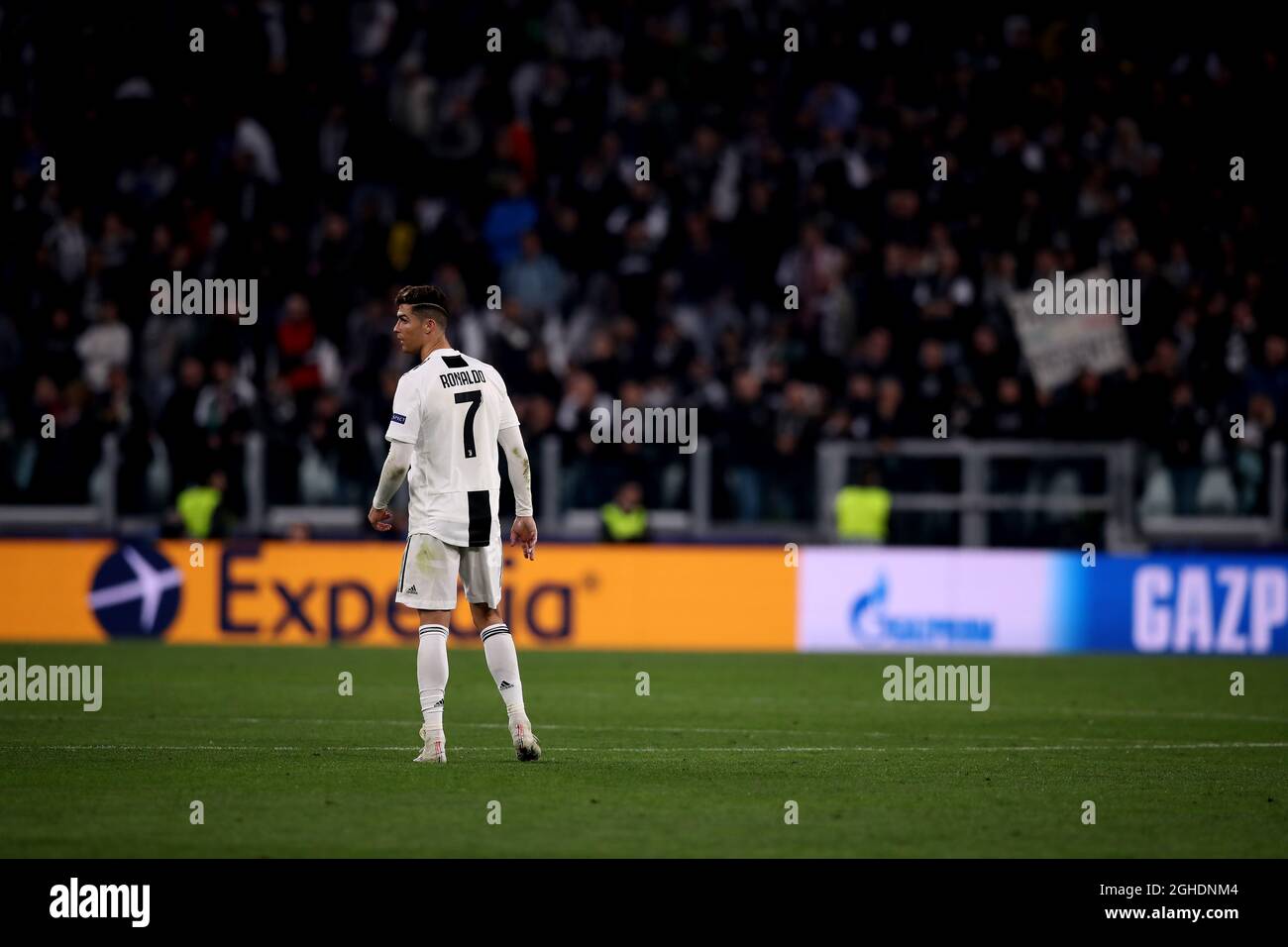 Cristiano Ronaldo of Juventus looks over his shoulder during the UEFA ...