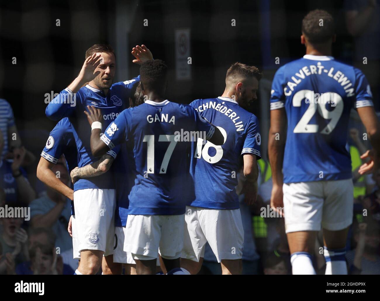 Gylfi Sigurdsson of Everton celebrates scoring their second goal during ...