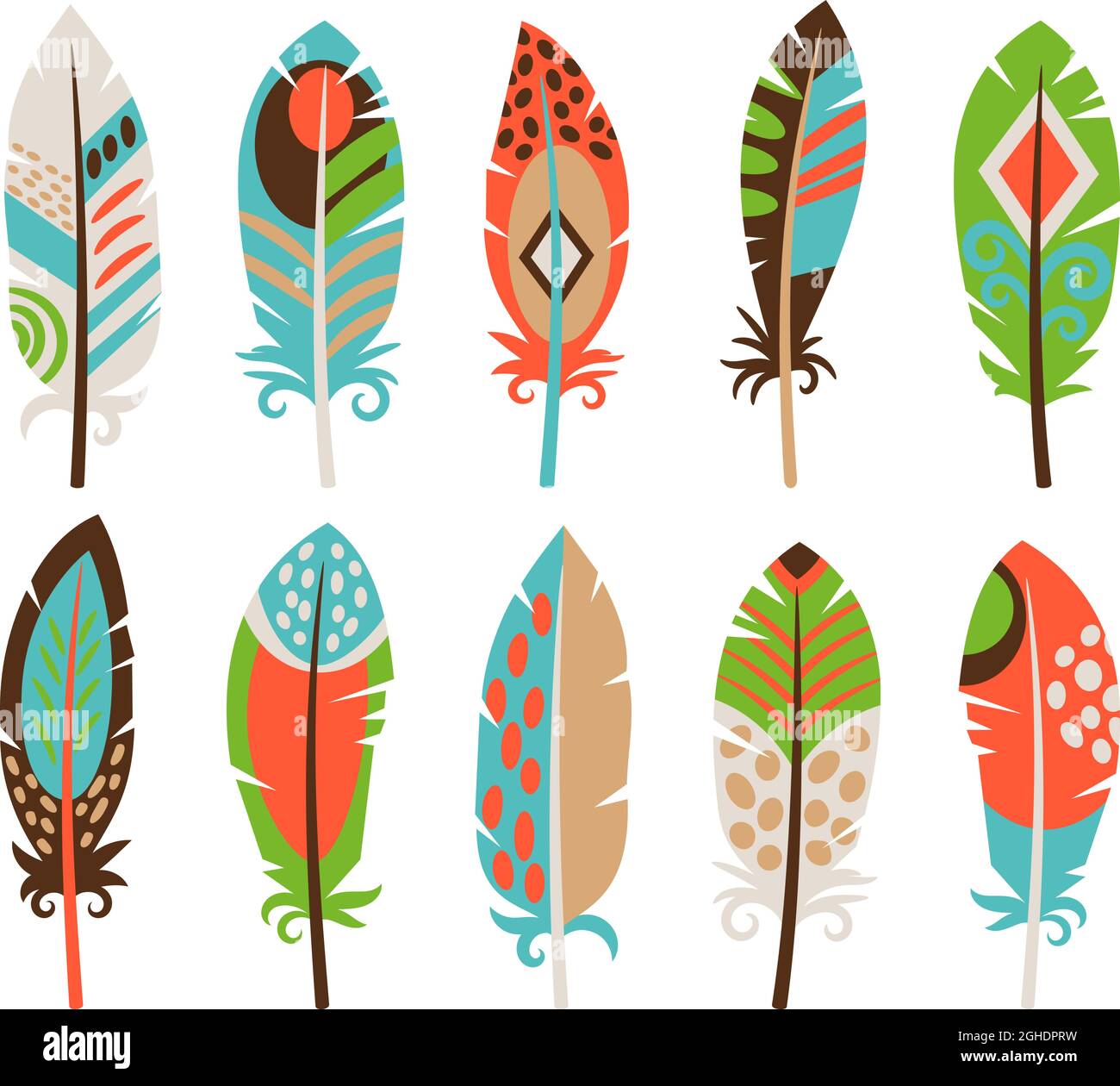 Boho tribal ethnic stylized bird feather vector collection Stock Vector ...