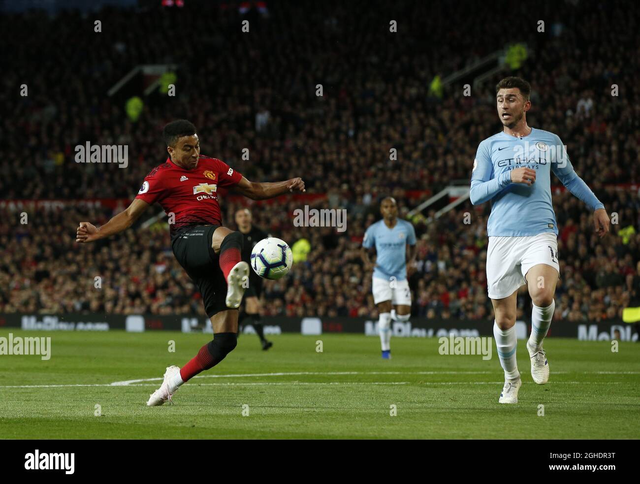 Jesse Lingard of Manchester United volleys towards the goal during the ...