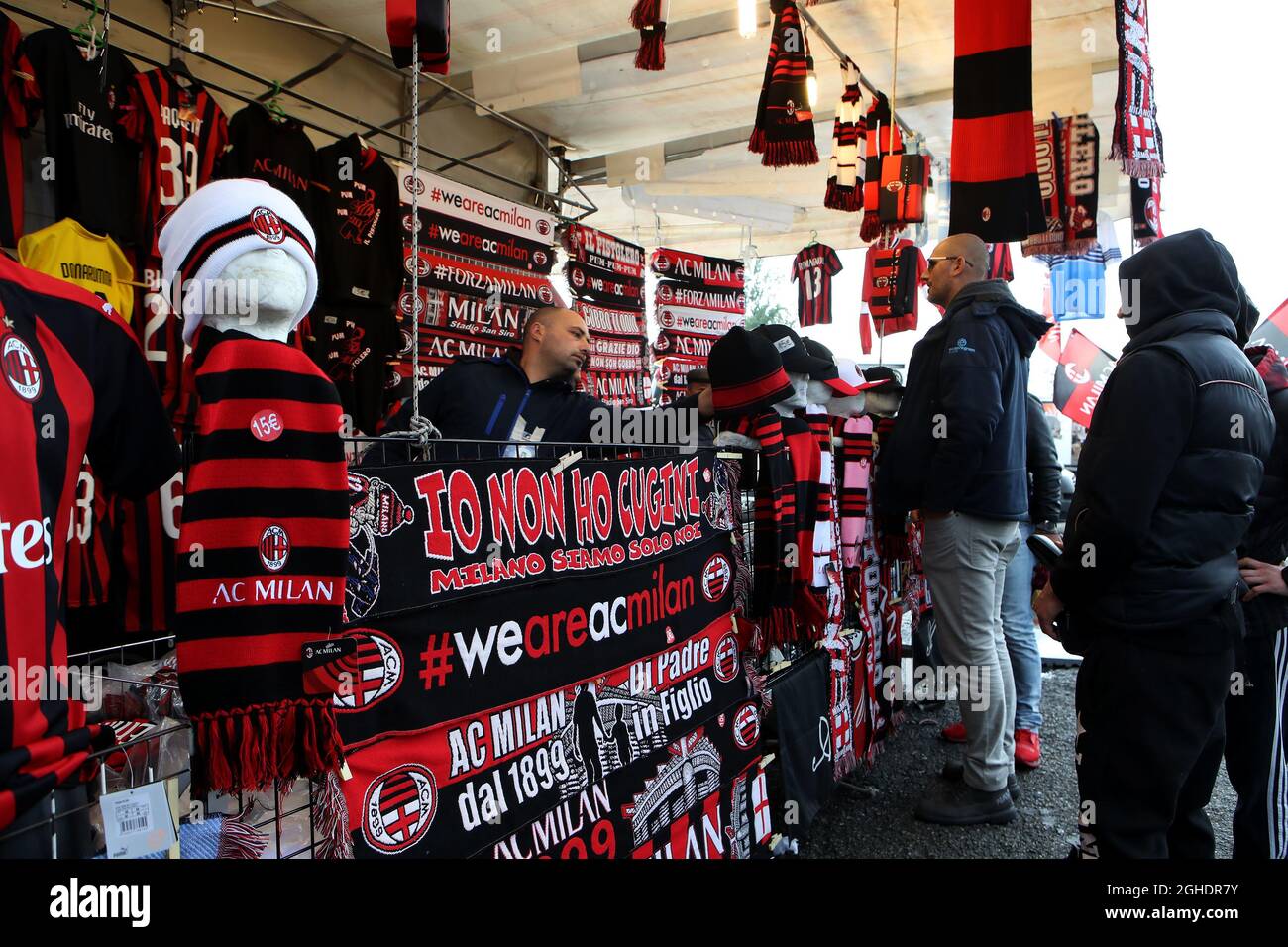 Scarves and merchandise on sale outside the stadium before the Coppa ...