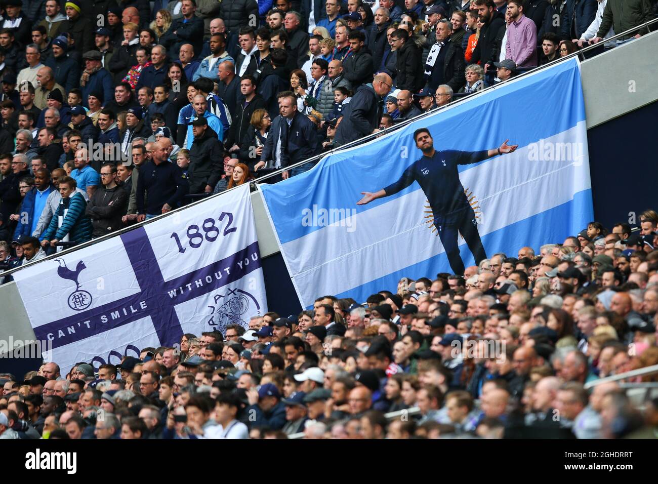 Tottenham Hotspur fans display a banner of Tottenham Hotspur manager ...