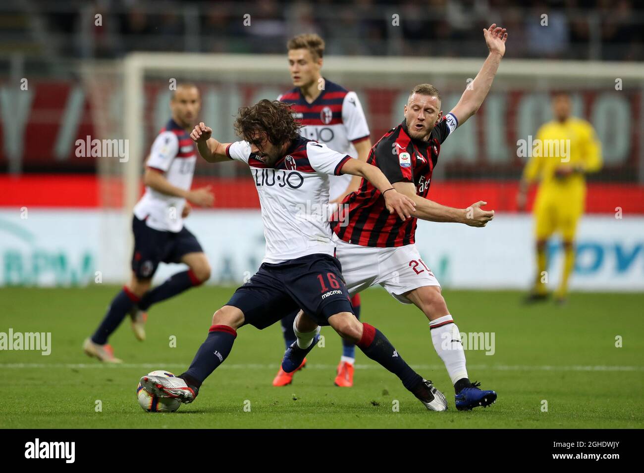 Andrea Poli of Bologna and Ignazio AbateÊof AC Milan during the Serie A ...