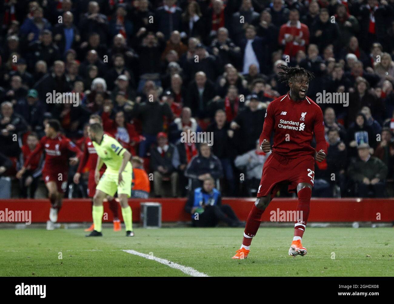 Liverpool's Divock Origi celebrates scoring his sides fourth goal ...