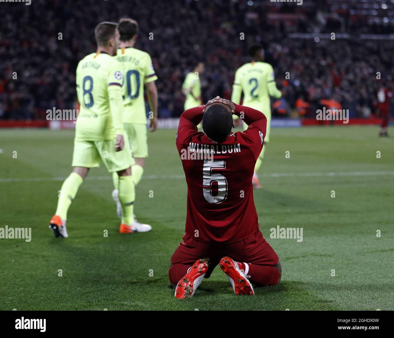Liverpool's Georginio Wijnaldum celebrates at the final whistle during ...