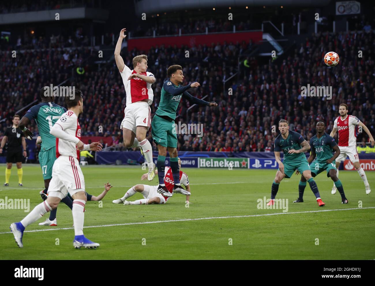 Matthijs de Ligt of Ajax scoring the first goal of the match during the ...